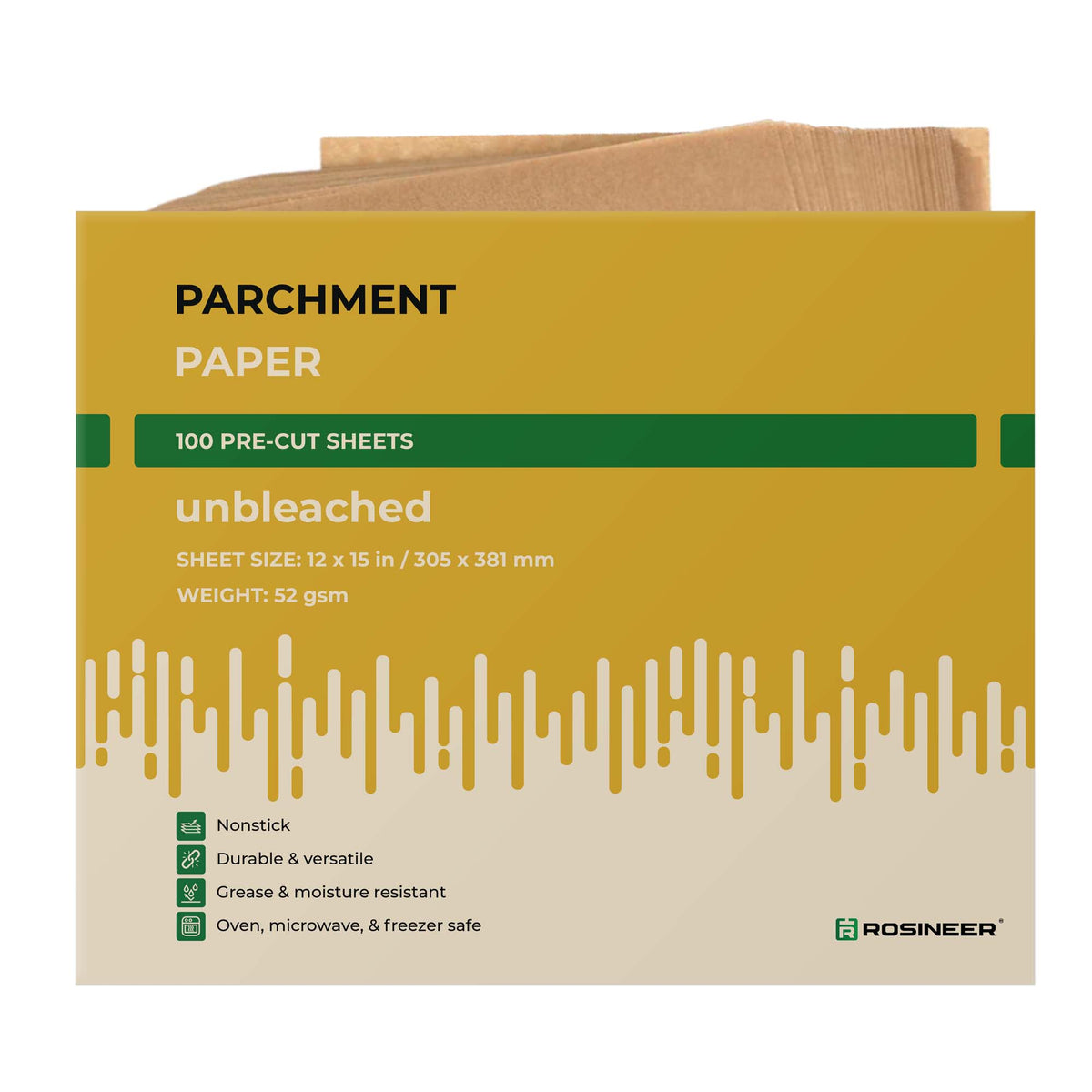 Rosineer® NonStick Unbleached Parchment Paper, 100 Pack, 12"x15"