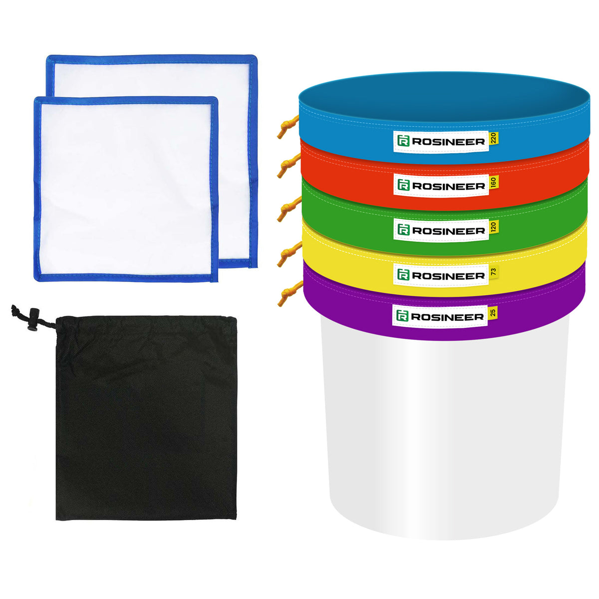 Rosineer 5 Gallon Bubble Filter Bag Sets, 5 Mesh Sizes, Bucket Options